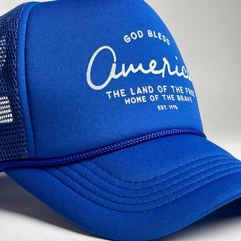 'God Bless' Trucker Hat- Royal – In God We Must