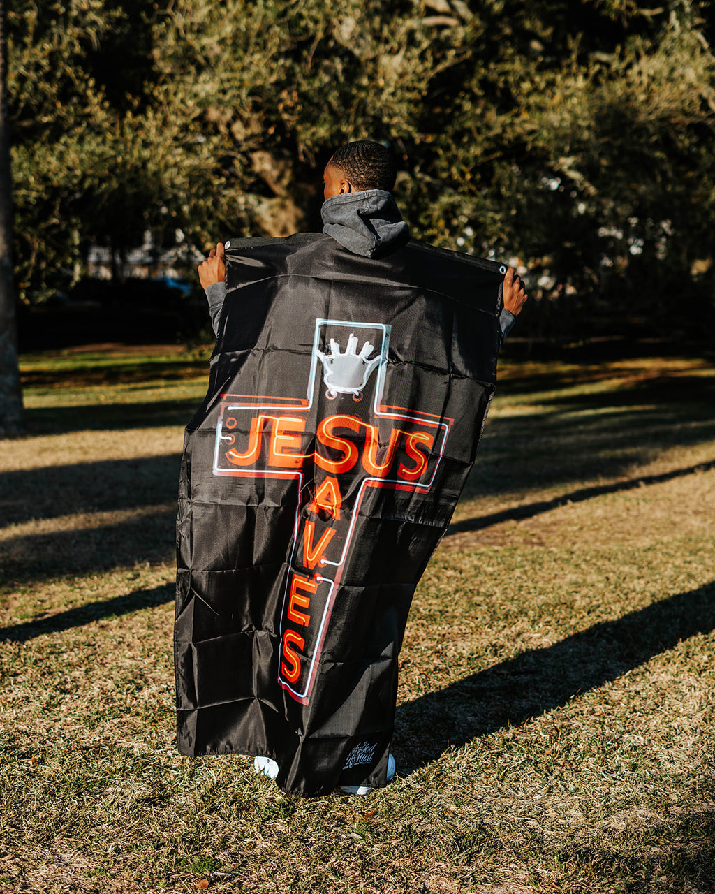 Jesus Saves Flag – In God We Must