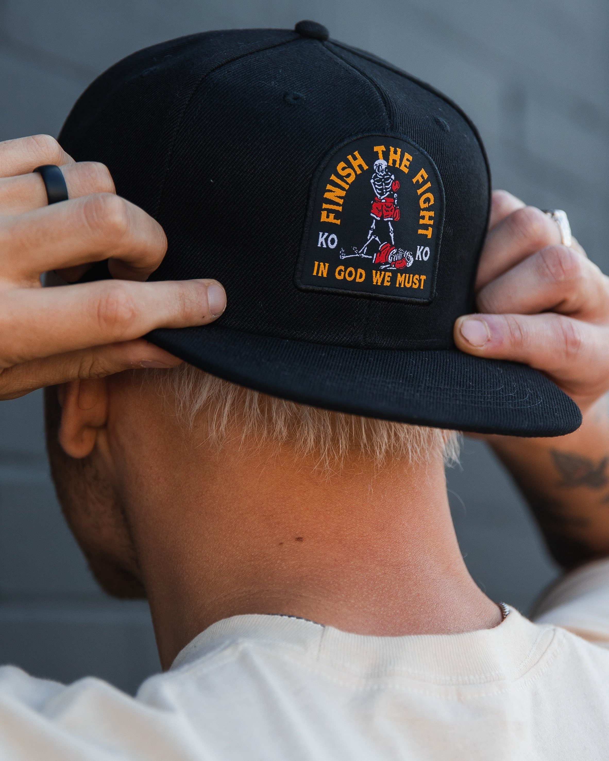 Flat Brim Snapback Hat- Finish The Fight Design – In God We Must