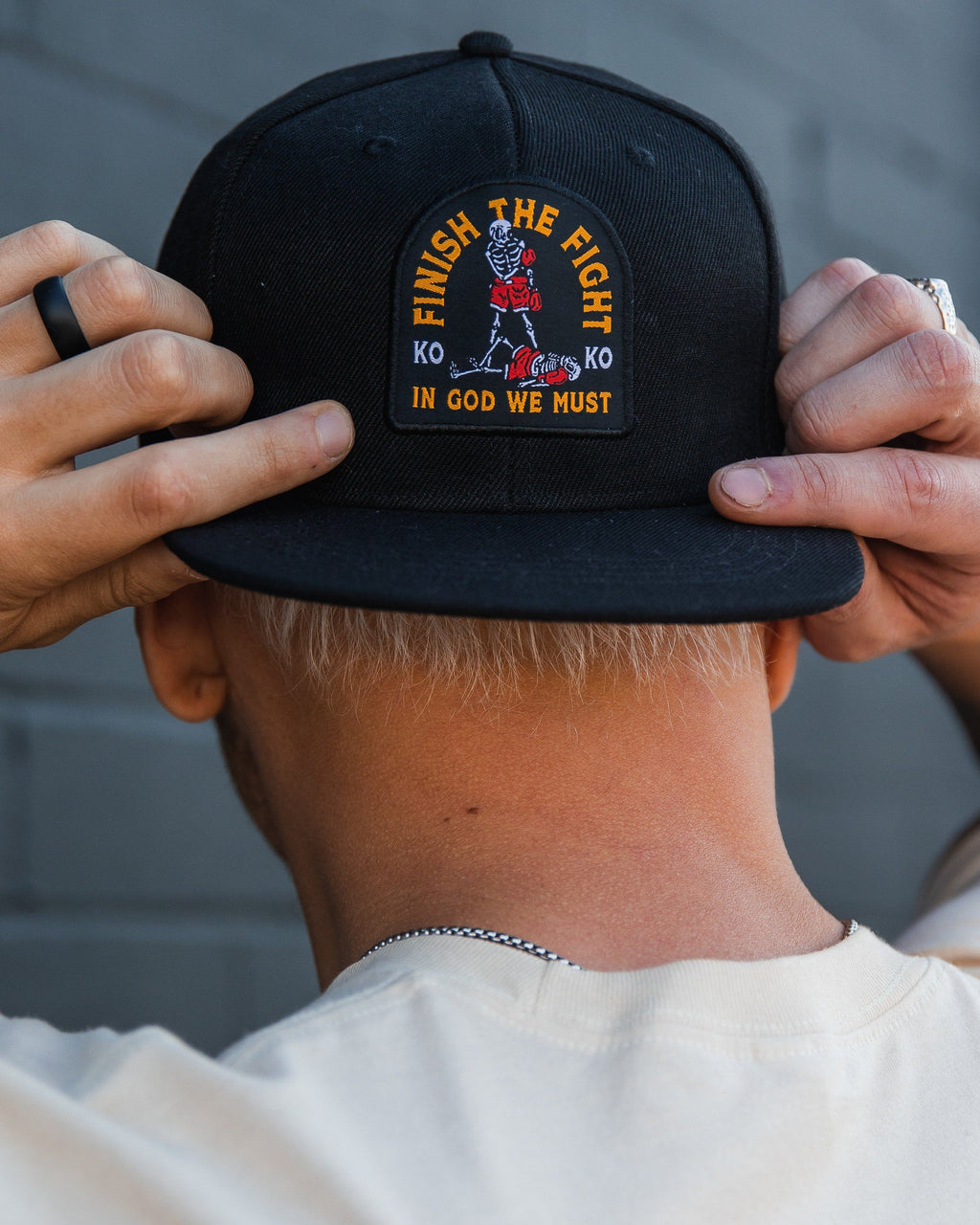 Flat Brim Snapback Hat- Finish The Fight Design – In God We Must